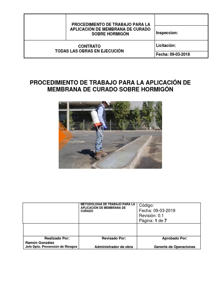 Aplicación de Membrana de Curado en Hormigón | PDF | Hormigón