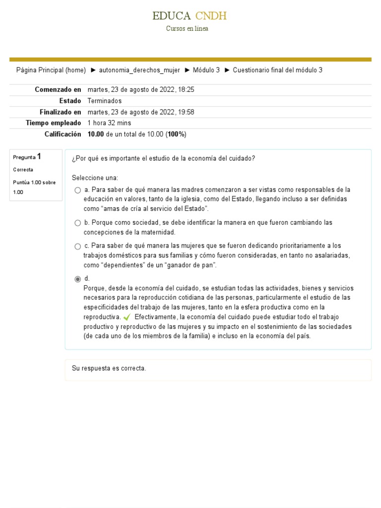 Cuestionario Final Del Módulo 3 Pdf Mujer Igualdad De Género