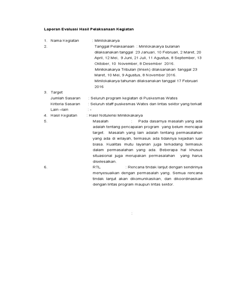 Evaluasi & RTL Minlok | PDF