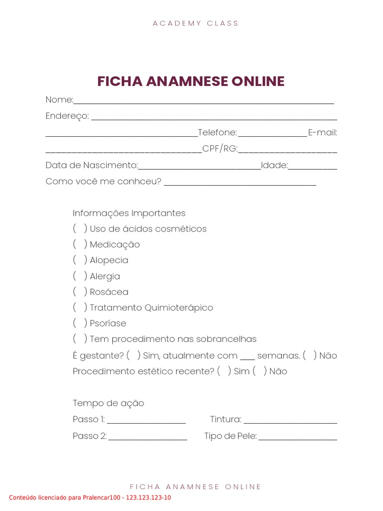 Ficha Anamnese Online | PDF