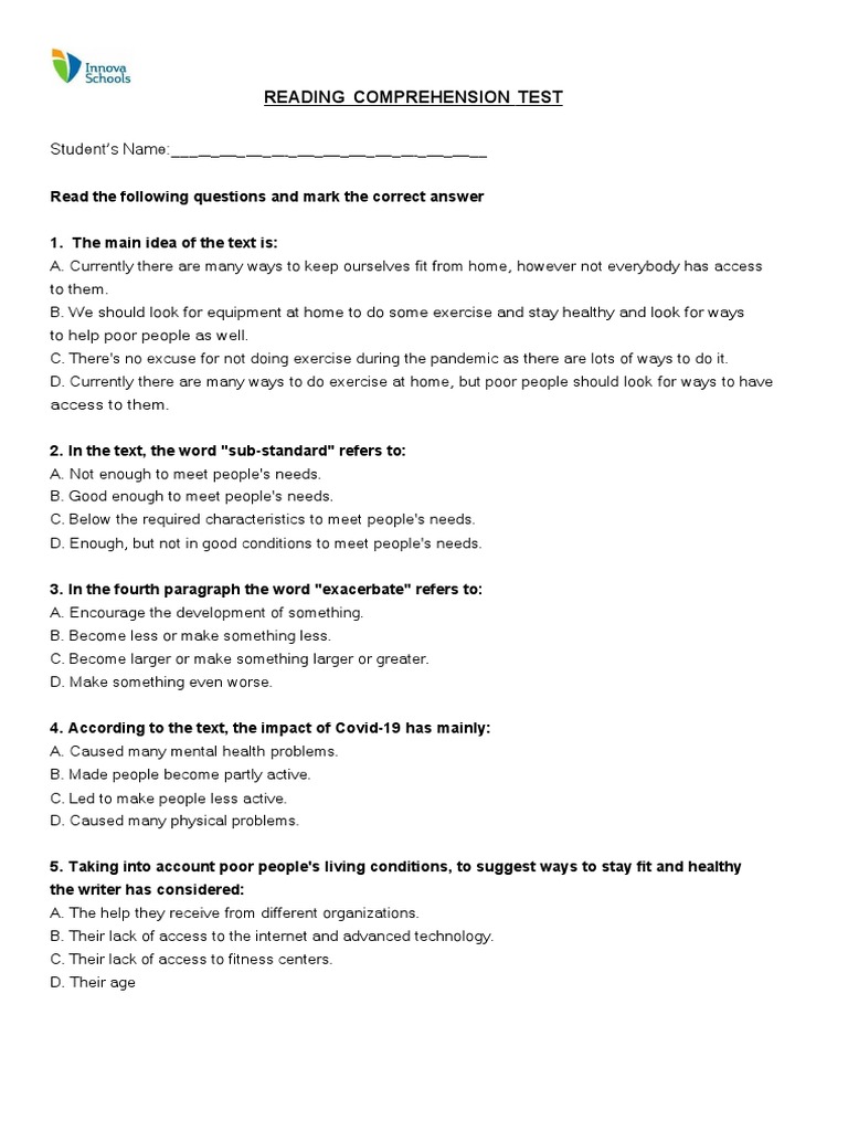 B2 - Week 4 - Activity 3 - Reading Test | PDF | Physical Fitness ...