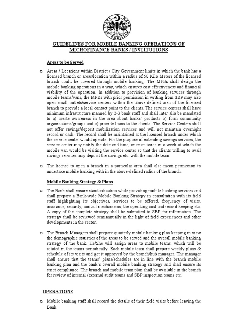 Mobile Banking Guidelines for Microfinance Banks | PDF | Deposit ...