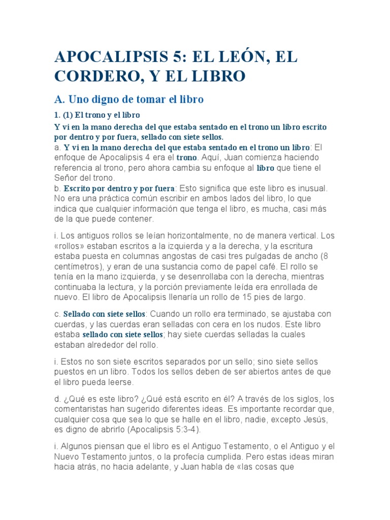 Apocalipsis 5 | PDF | Oración | Cordero de Dios