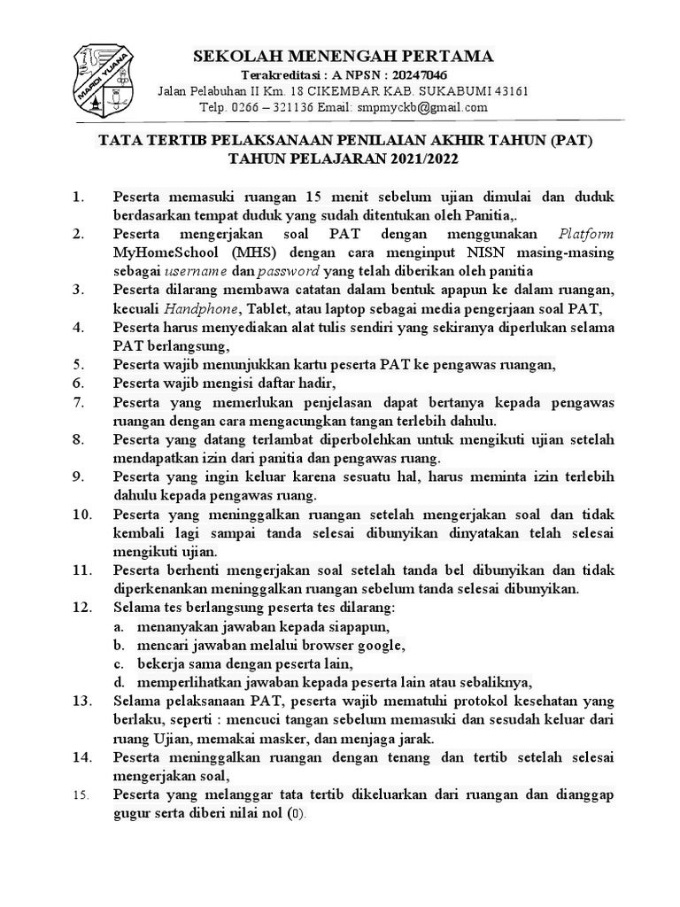 Tata Tertib Pelaksanaan Penilaian Akhir Tahun | PDF