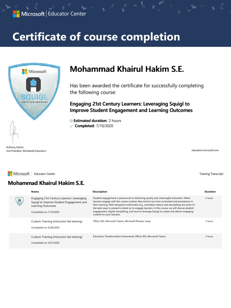 Certificate of Course Completion: Mohammad Khairul Hakim S.E. Mohammad Khairul Hakim S.E. | PDF ...