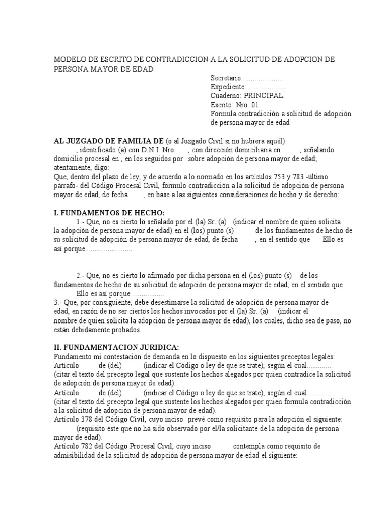 Contradicción a Solicitud de Adopción | PDF | Adopción | Ley procesal