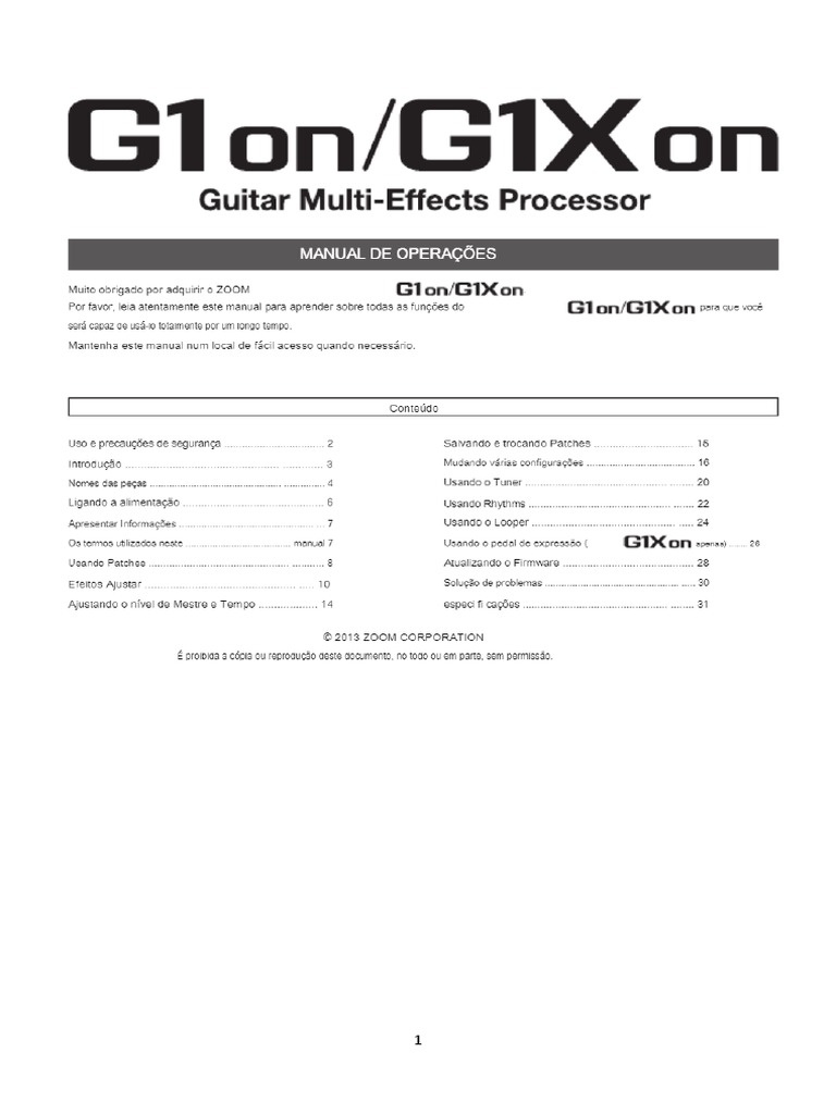 Manual Da Zoom G1 Xon (Portugues) | PDF