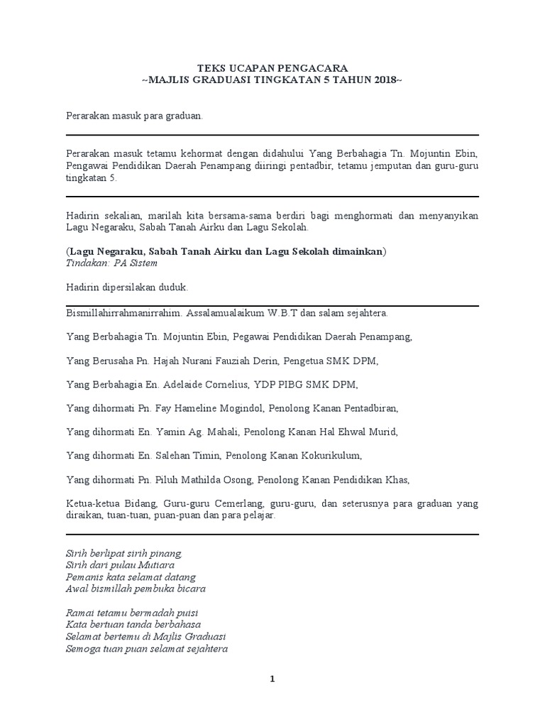 Teks Ucapan Pengacara - Majlis Graduasi | PDF