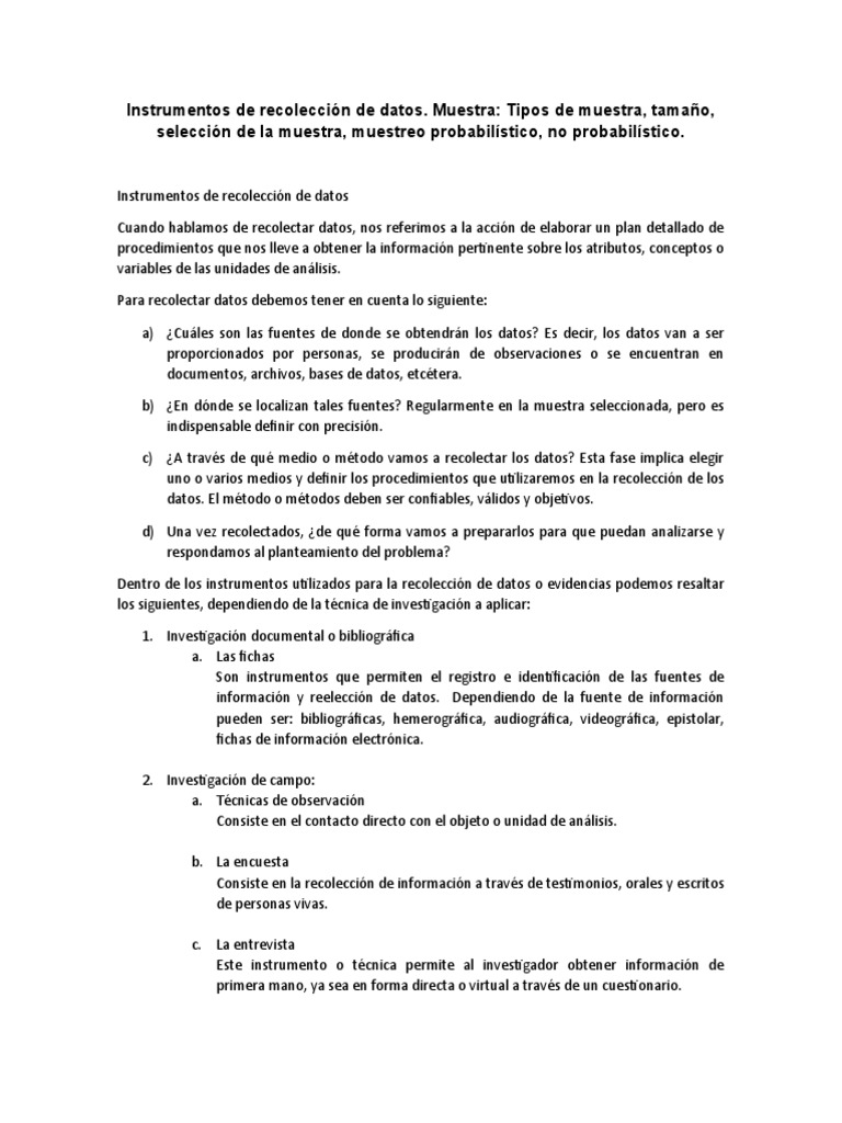 Instrumentos de Recolecciã N de Datos | PDF | Muestreo (Estadísticas) | Probabilidad