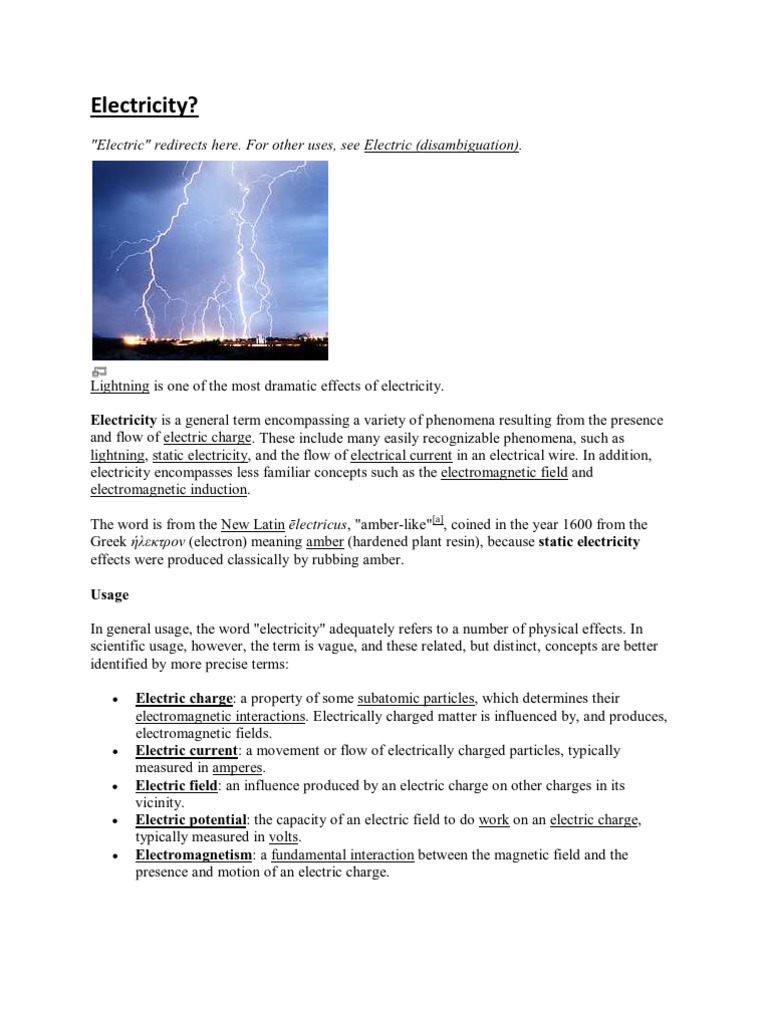 Electricity Definition | PDF | Science & Mathematics | Technology ...