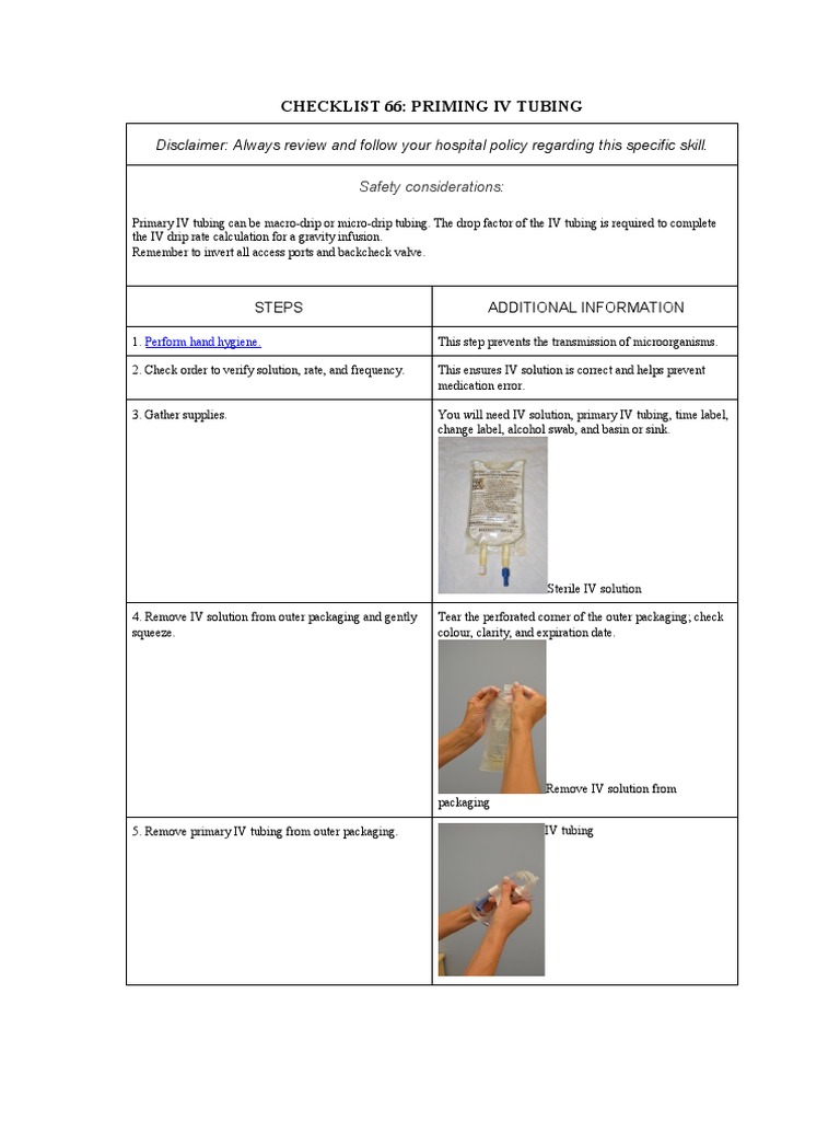 Checklist 66: Priming Iv Tubing: Disclaimer: Always Review and Follow ...