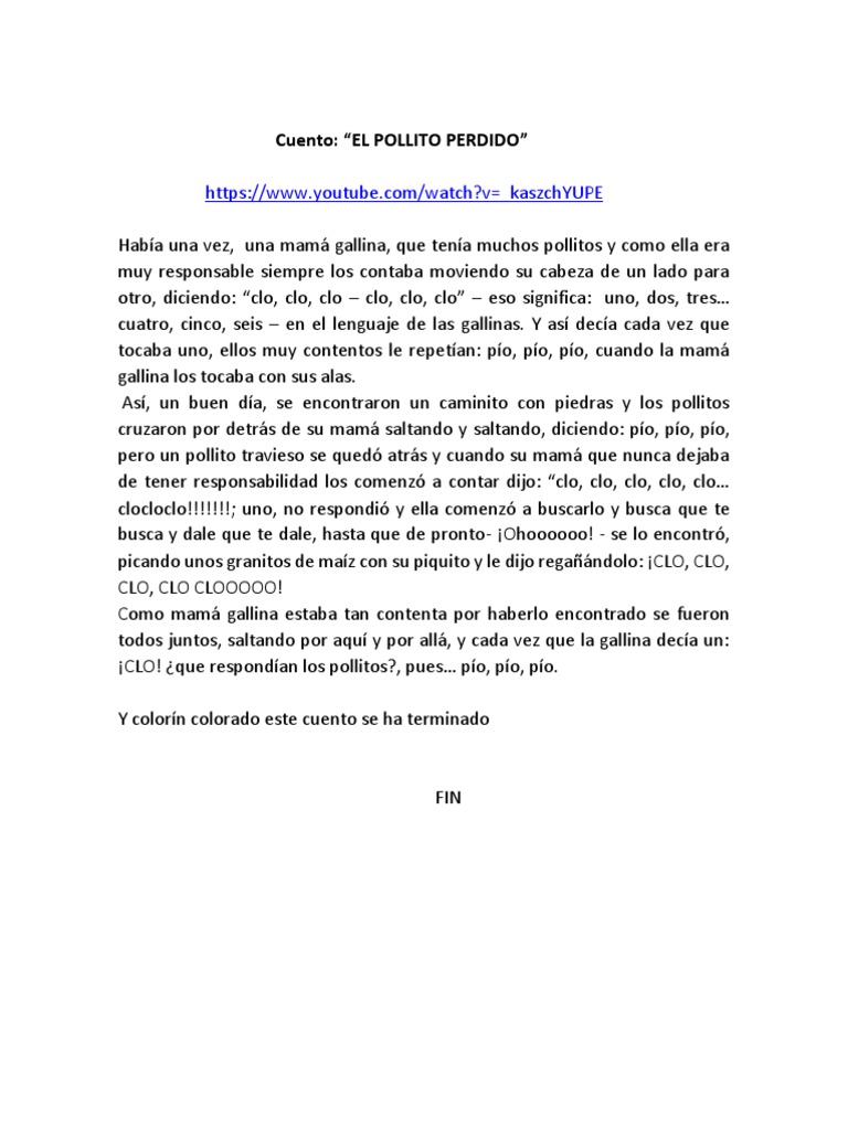 Cuento El Pollito Perdido Pdf