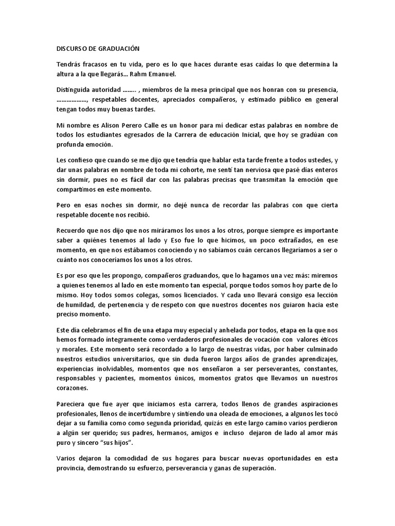 Discurso Emotivo de Graduación 2023 | PDF