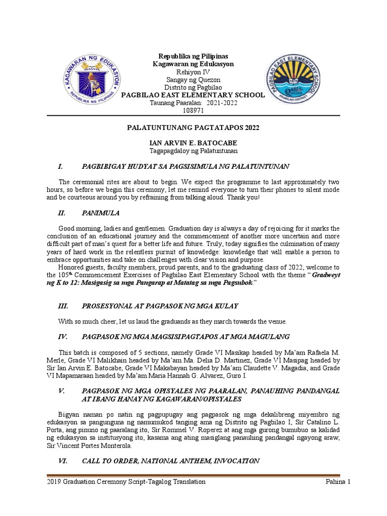 Graduation-Script Sy 2021-2022 | PDF | Ceremonies | Philippines