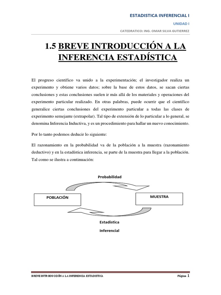 1.5 Breve Introduccion A La Inferencia Estadistica | PDF