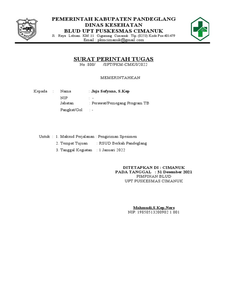 Surat Tugas Spesimen Dahak TB | PDF