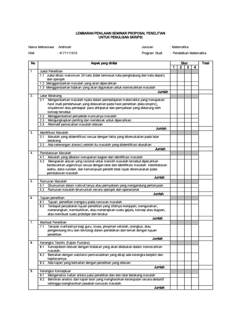 Lembar Penilaian Seminar Proposal Penelitian Untuk Dr. Elmanani ...