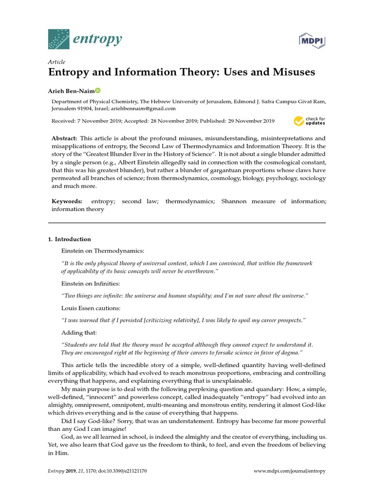 Entropy: Entropy and Information Theory: Uses and Misuses | PDF | Entropy | Heat