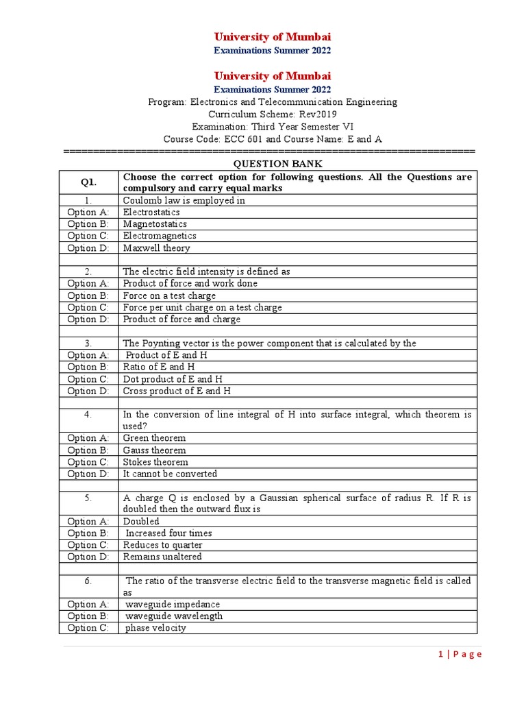 QB ECC601 May 2022 Examination TE EXTC Sem VI 2021-22 | PDF | Antenna ...