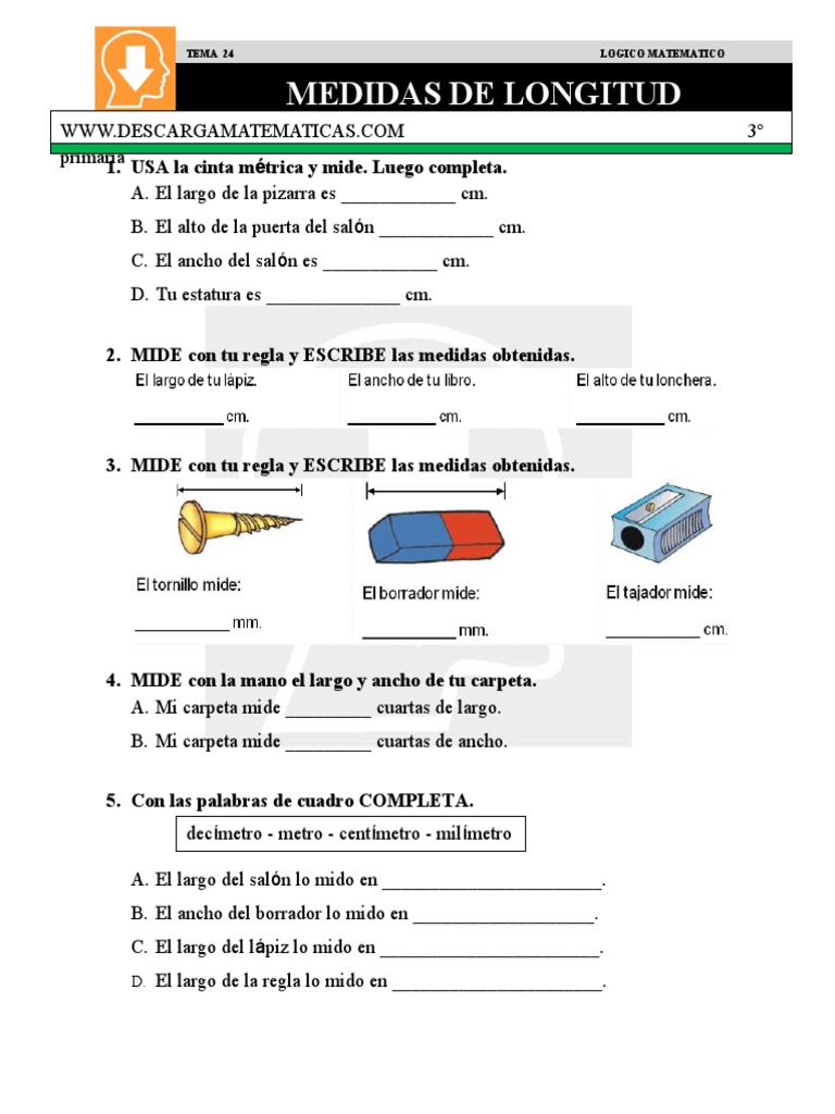 Ejercicios de Medidas de Longitud 3º Primaria | PDF | Longitud