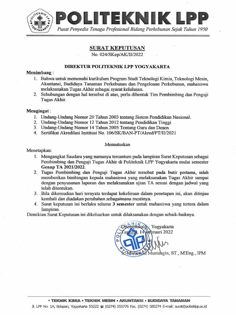 SK Pembimbing Penguji PKL 3 Studi Kasus Tugas Akhir | PDF