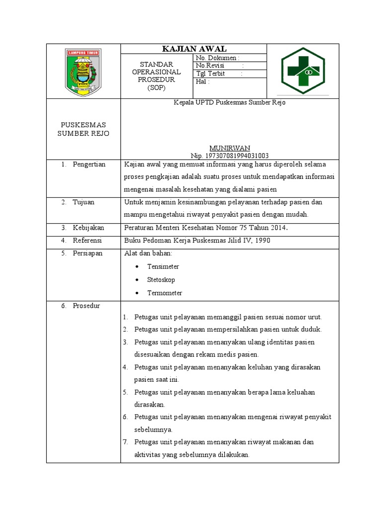 Sop Kajian Awal Klinis (Screening) | PDF | Sains & Matematika