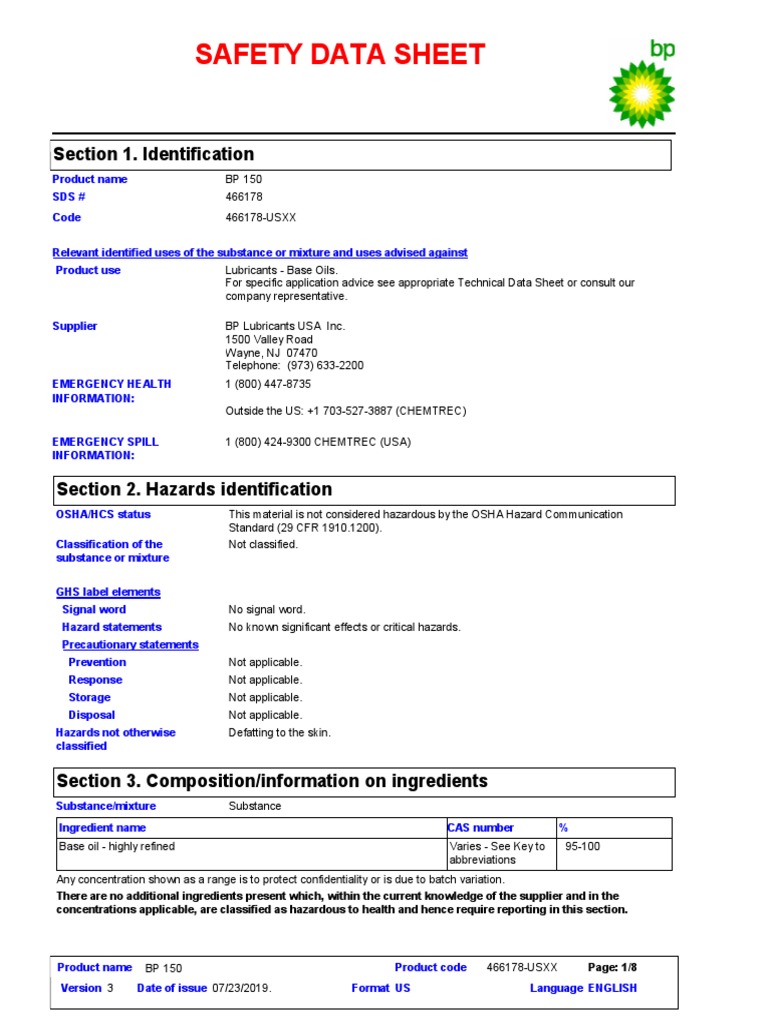 SDS Oli Energol BP 150 | PDF | Personal Protective Equipment | Waste
