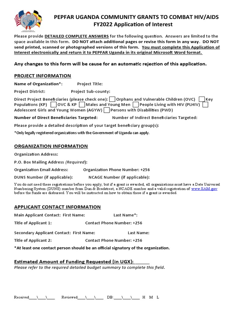 PEPFAR Application of Interest - FY2022 Final | PDF | President's ...