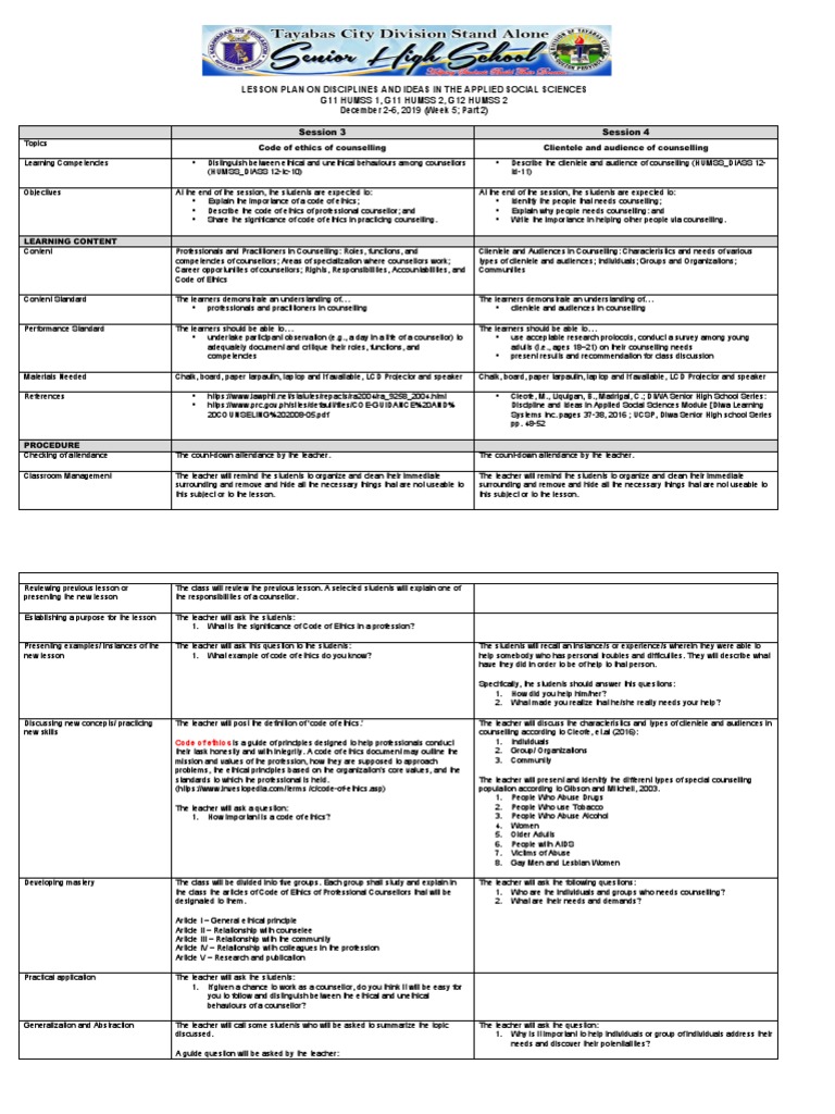DIAS Week 5b - Code of Ethics of Conselling. Client and Audience of Counselling | PDF | Teachers ...