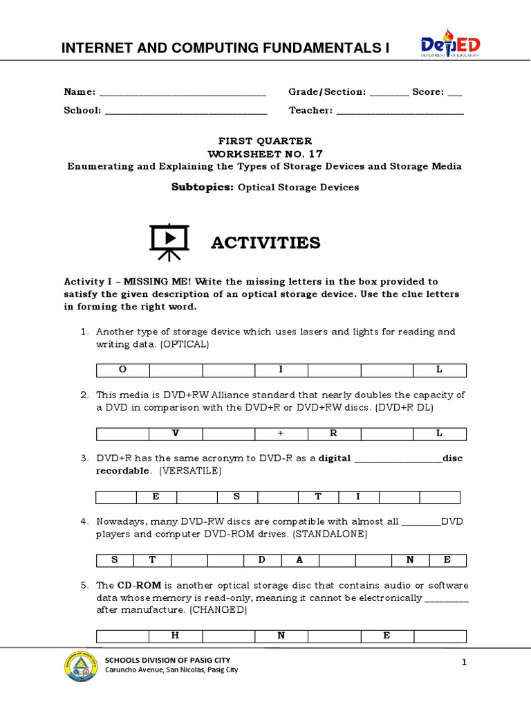 Activities: Internet and Computing Fundamentals I | PDF | Dvd | Compact Disc