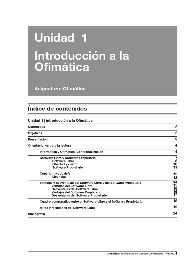 Unidad 1 Introducción a la Ofimática | PDF | Software libre | Software propietario
