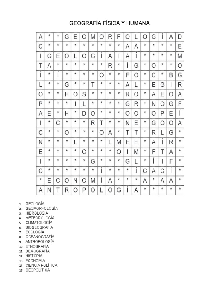 Sopa de Letras Geografia Fisica y Humana | PDF | Ciencia y matemáticas ...