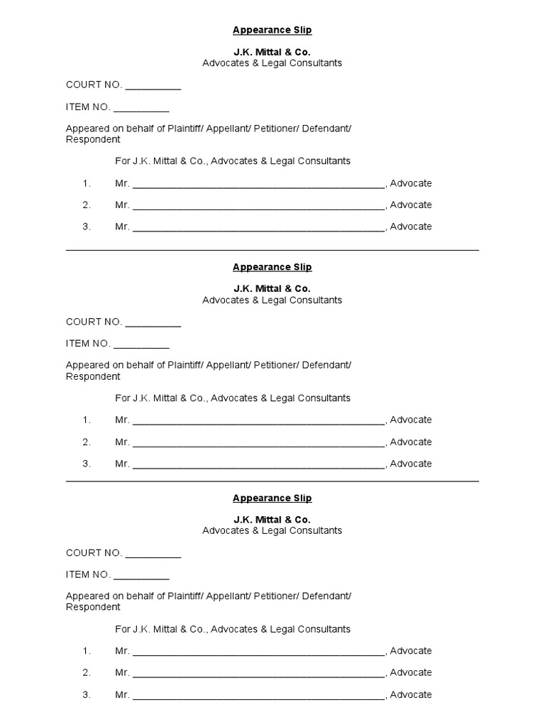 Appearance Slip in Court | PDF | Law