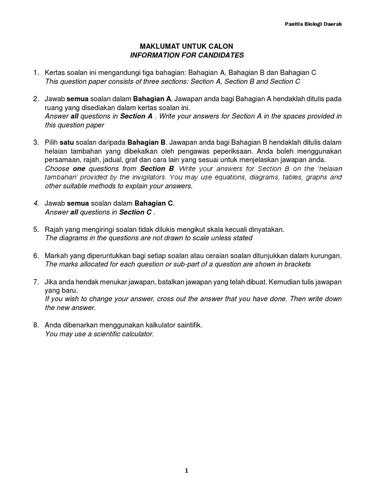 Kertas 2 Biologi Tingkatan 4 KSSM | PDF