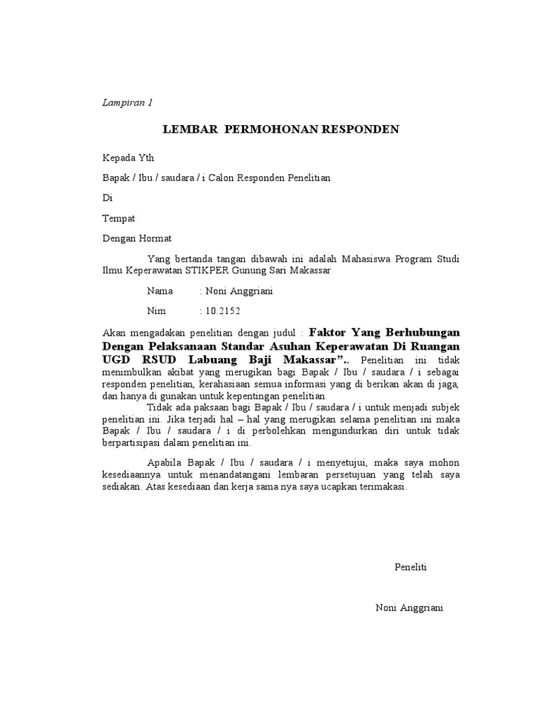 Lembar Permohonan Responden | PDF