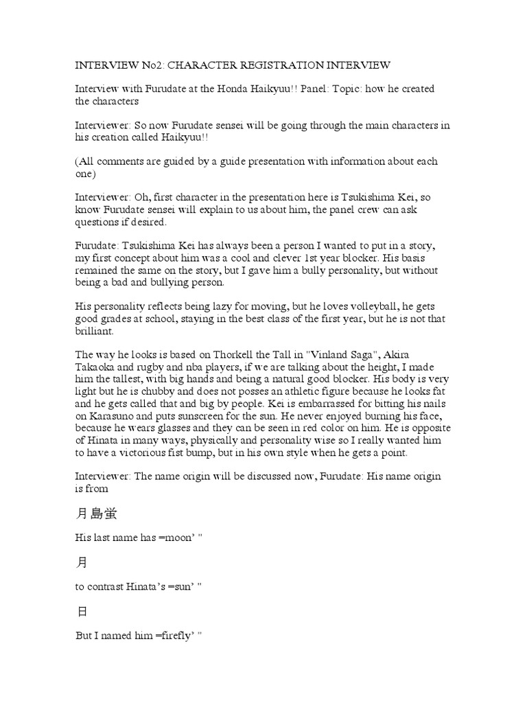 INTERVIEW No2 Character Registragion. | PDF | Anime | Manga
