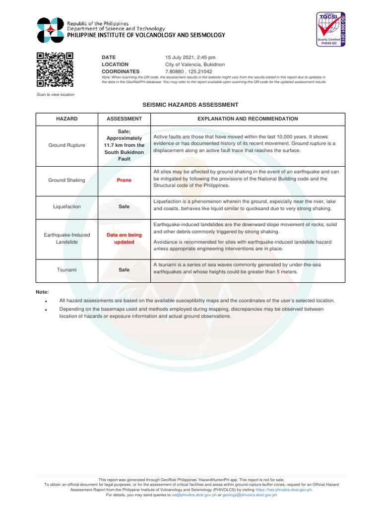 Hazard Assessment Results - Banlag FMR | PDF | Earthquakes | Landslide