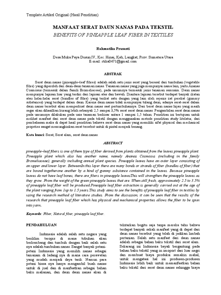 Jurnal Rahmatika Prasasti Manfaat Serat Daun Nanas Pada Tekstil | PDF