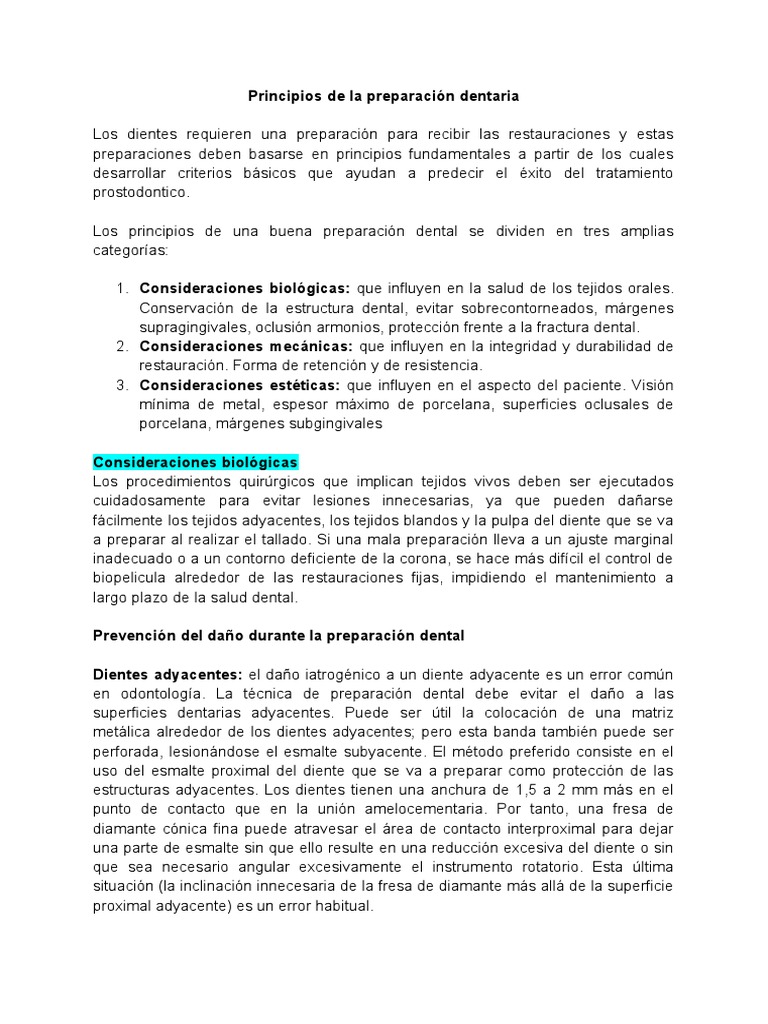 Preparaciòn Dentaria | PDF | Dentadura postiza | Odontología