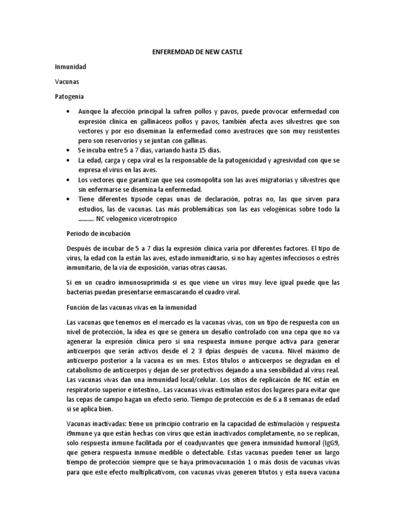New Castle | PDF | Sistema inmune | Virus