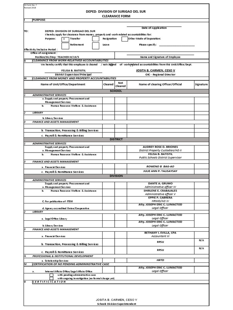 Clearance From Work-Relatived Accountabilities: Deped-Division of ...