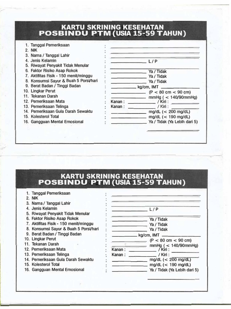 Lembar Skrining Posbindu PTM | PDF