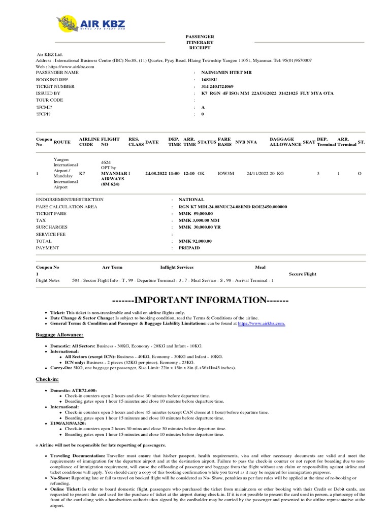 IMPORTANT INFORMATION - : Baggage Allowance | PDF | Aviation | Transport