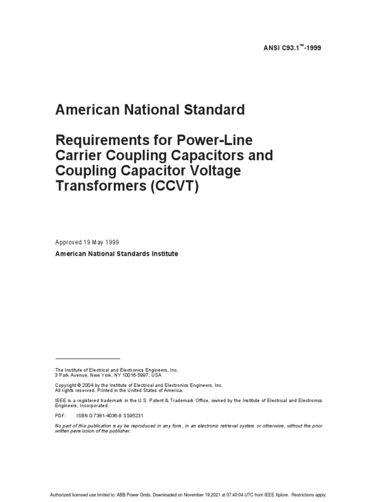 American National Standard Requirements For Power-Line Carrier Coupling ...