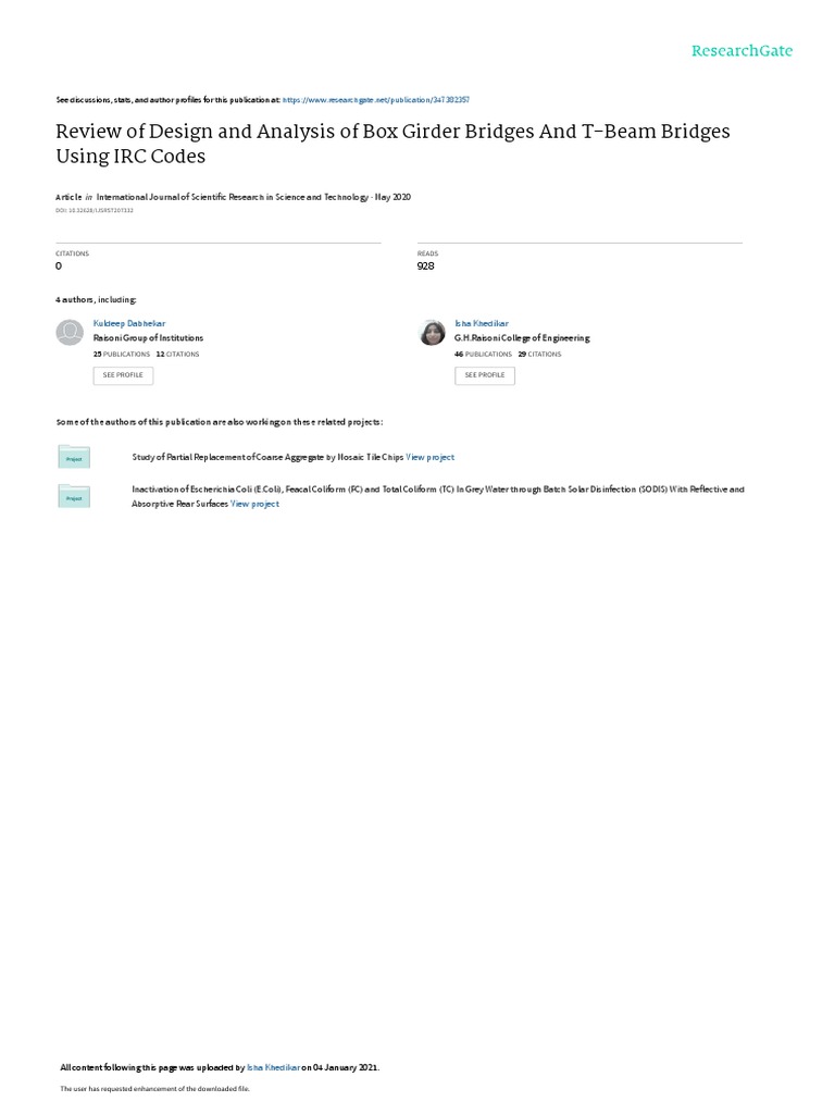 Review of Design and Analysis of Box Girder Bridges and T-Beam Bridges Using IRC Codes ...
