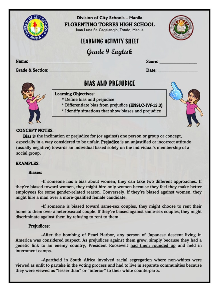 PDF Learning Activity Sheet Bias and Prejudice | PDF | Prejudices | Bias