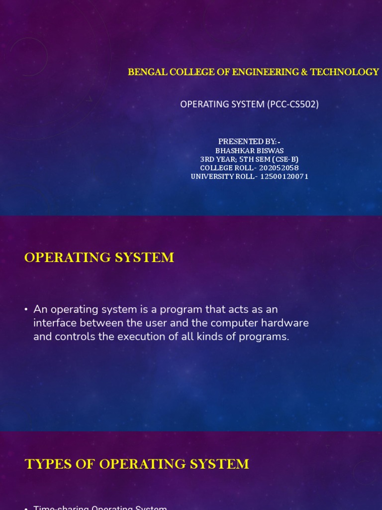 Bengal College of Engineering & Technology: Operating System (Pcc-Cs502) | PDF | Computers