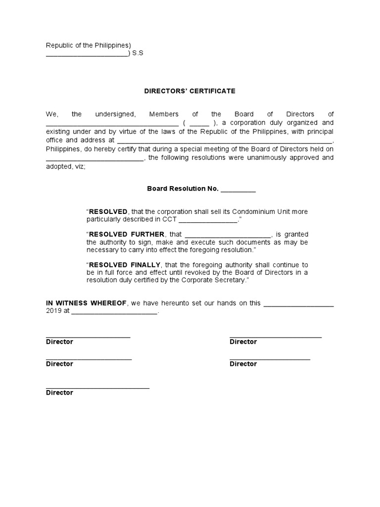 Directors Certificate | PDF | Document | Government