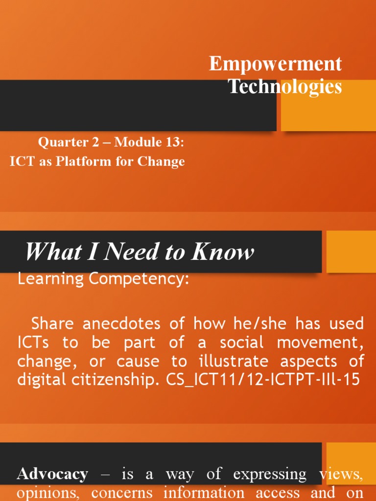 Empowerment Technologies: Quarter 2 - Module 13: ICT As Platform For Change | PDF | Social Media ...
