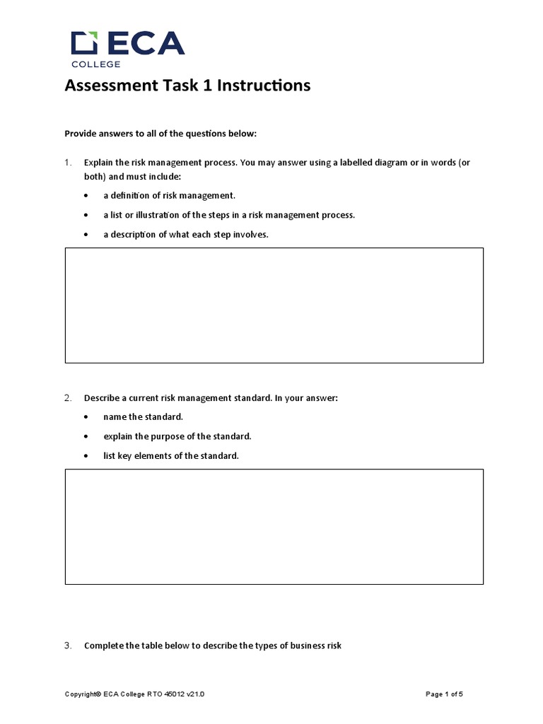 BSBOPS504 - Assessment Task 1 - Written Question Template | PDF | Risk ...